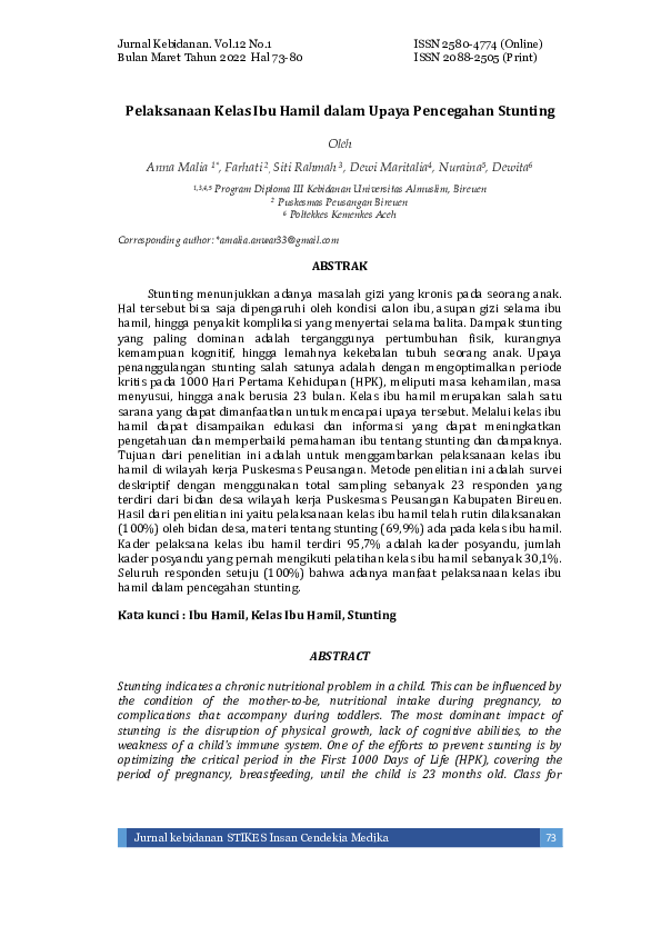 (PDF) Pelaksanaan Kelas Ibu Hamil dalam Upaya Pencegahan Stunting
