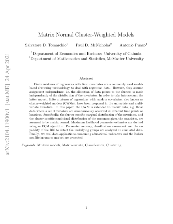 (PDF) Matrix Normal Cluster-Weighted Models