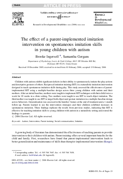 (PDF) The effect of a parent-implemented imitation intervention on ...