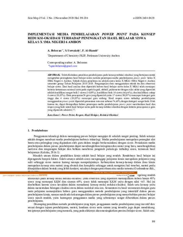 (PDF) Implementasi Media Pembelajaran Power Point Pada Konsep Reduksi-Oksidasi Terhadap ...