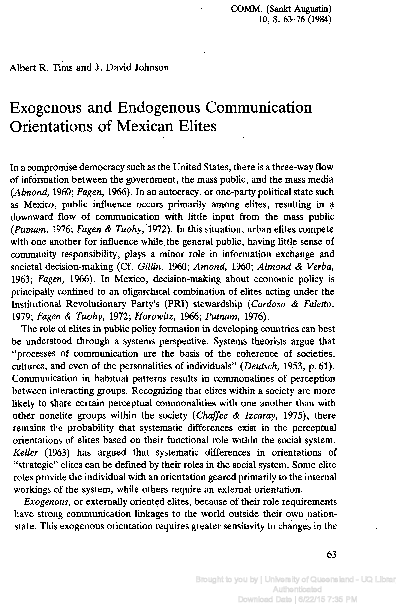 (PDF) Exogenous and Endogenous Communication Orientations of Mexican Elites