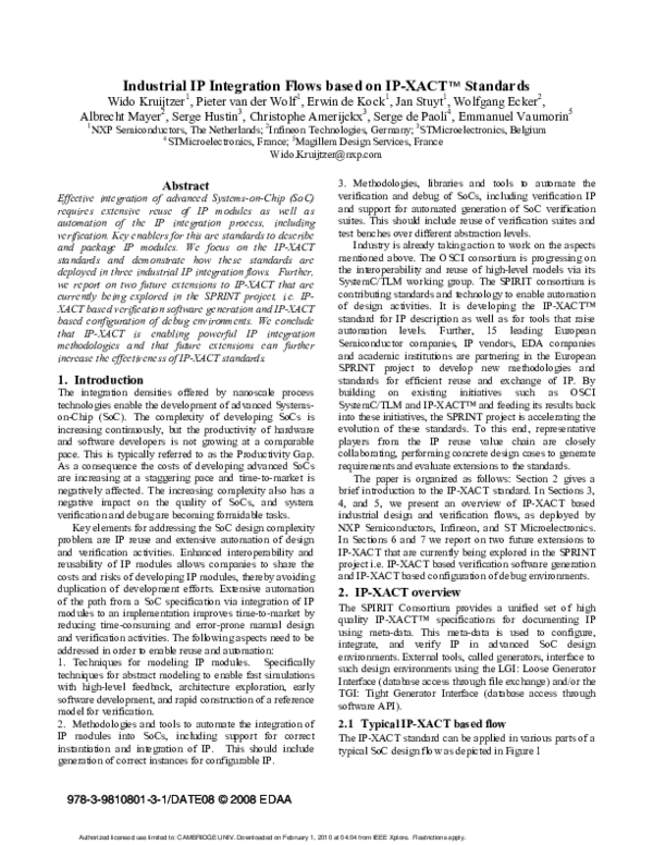 (PDF) Industrial IP integration flows based on IP-XACT™ standards | Jan ...