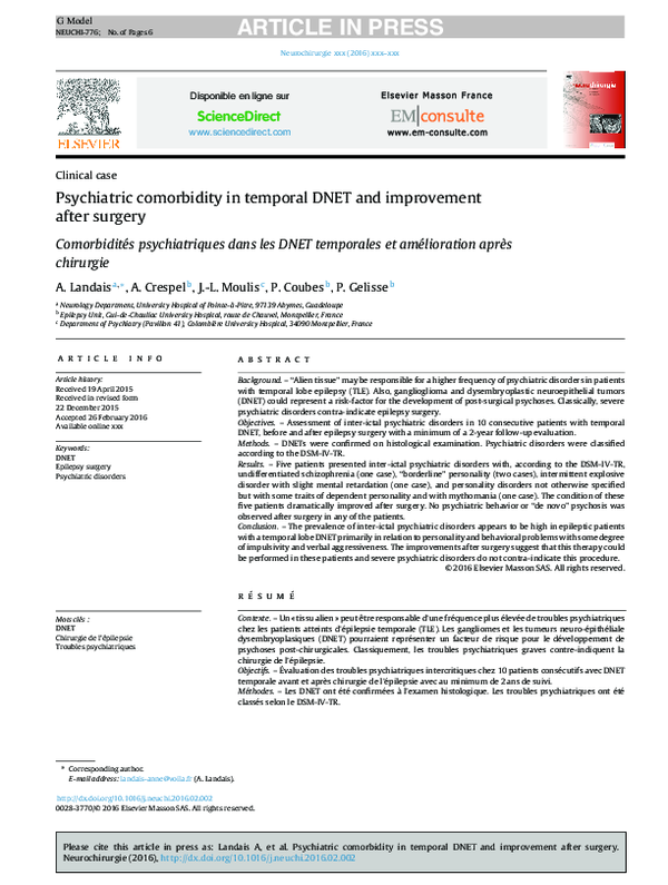 (PDF) Psychiatric comorbidity in temporal DNET and improvement after ...