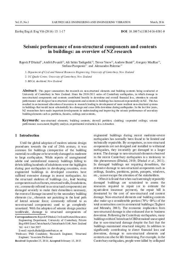 (PDF) Seismic performance of a non-structural component with two supports in bidirectional ...