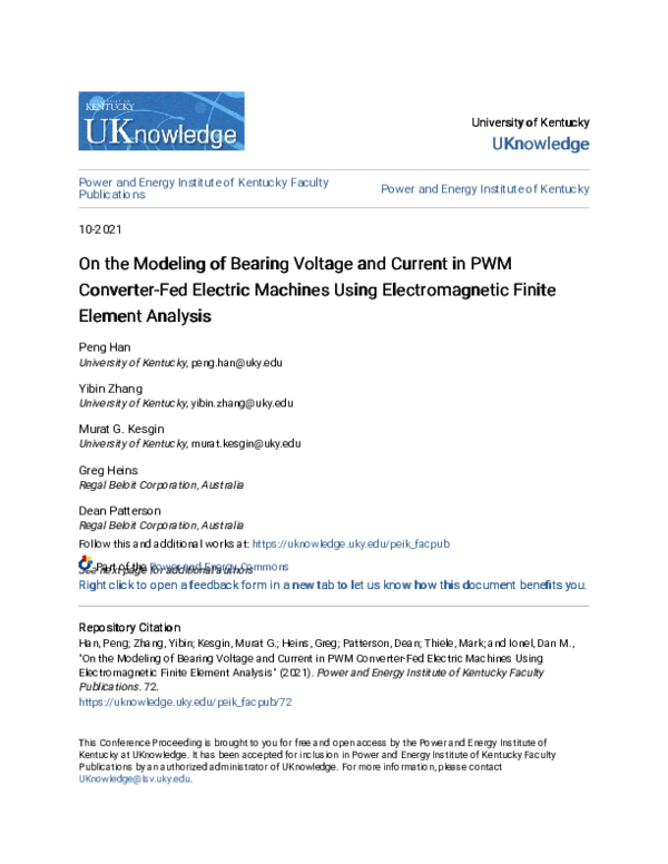 On the Modeling of Bearing Voltage and Current in PWM Converter-fed Electric Machines Using ...