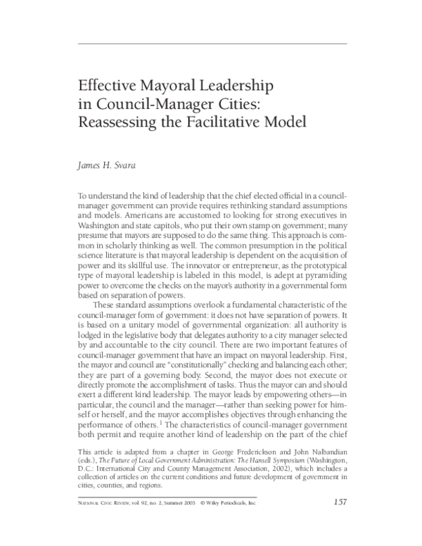 (PDF) Effective mayoral leadership in council-manager cities ...