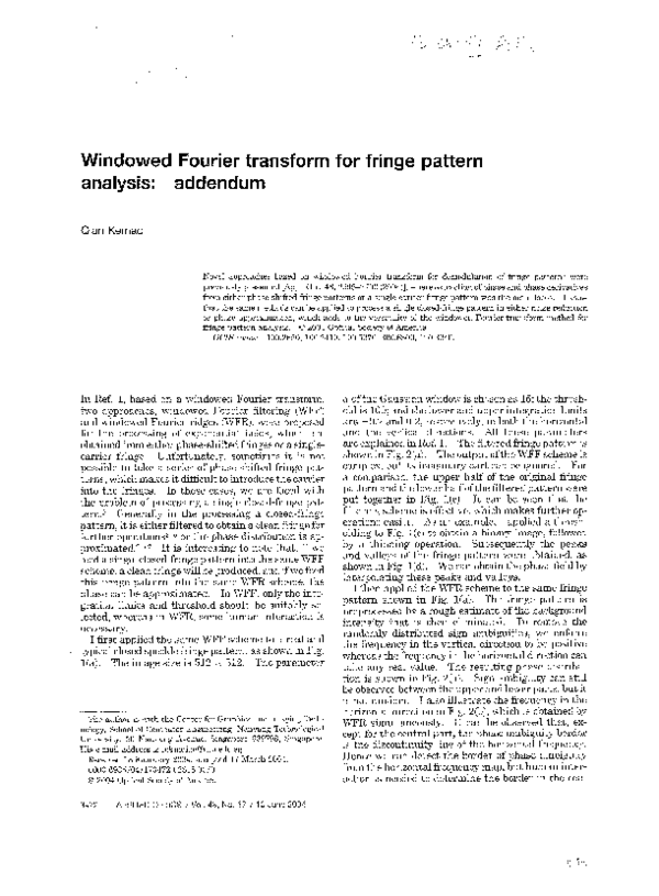 (PDF) Windowed Fourier transform for fringe pattern analysis: addendum
