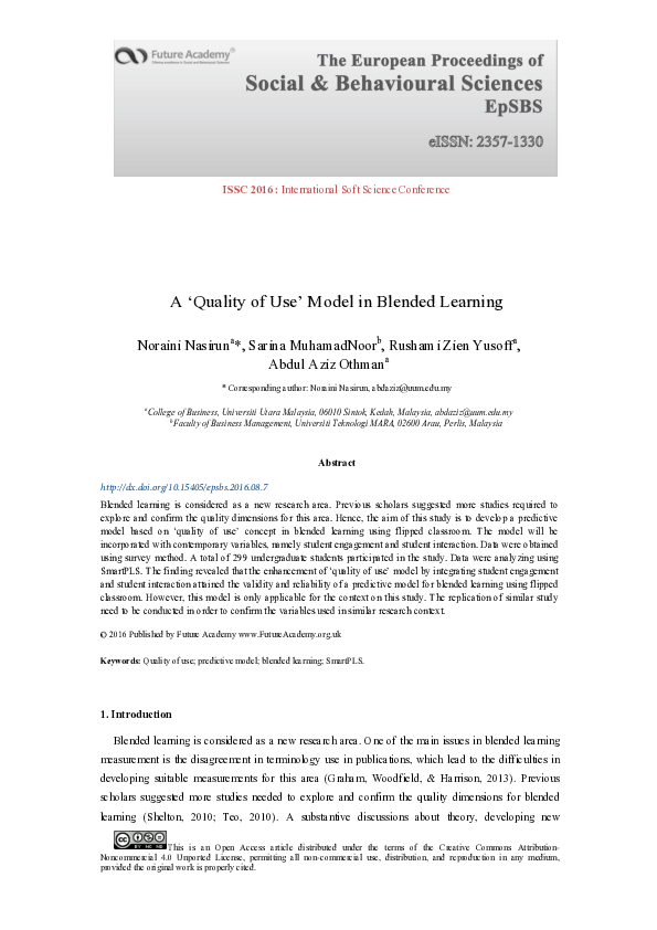 (PDF) A ‘Quality of Use’ Model in Blended Learning | Rushami Yusoff ...