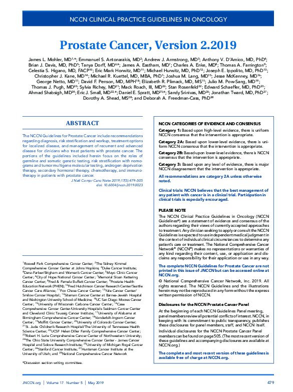 (PDF) Prostate Cancer, Version 2.2019, NCCN Clinical Practice ...