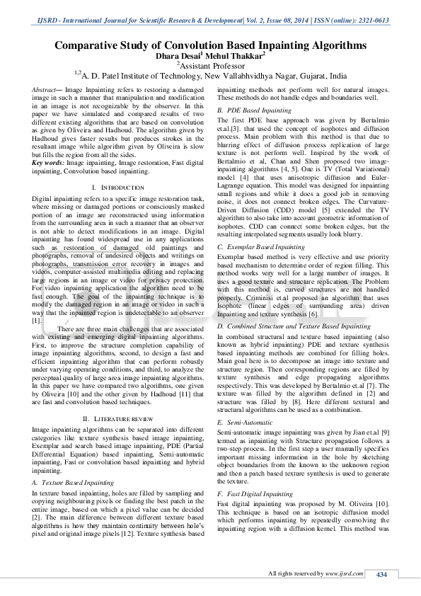 (PDF) Comparative Study of Convolution Based Inpainting Algorithms