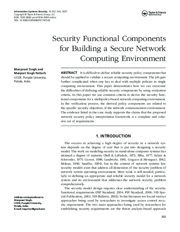 (PDF) Security Functional Components for Building a Secure Network ...
