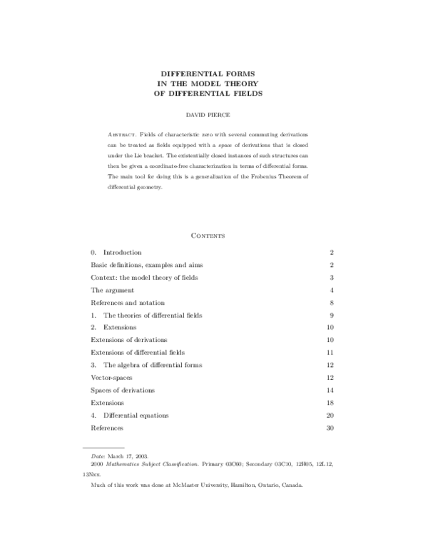 (PDF) Differential forms in the model theory of differential fields