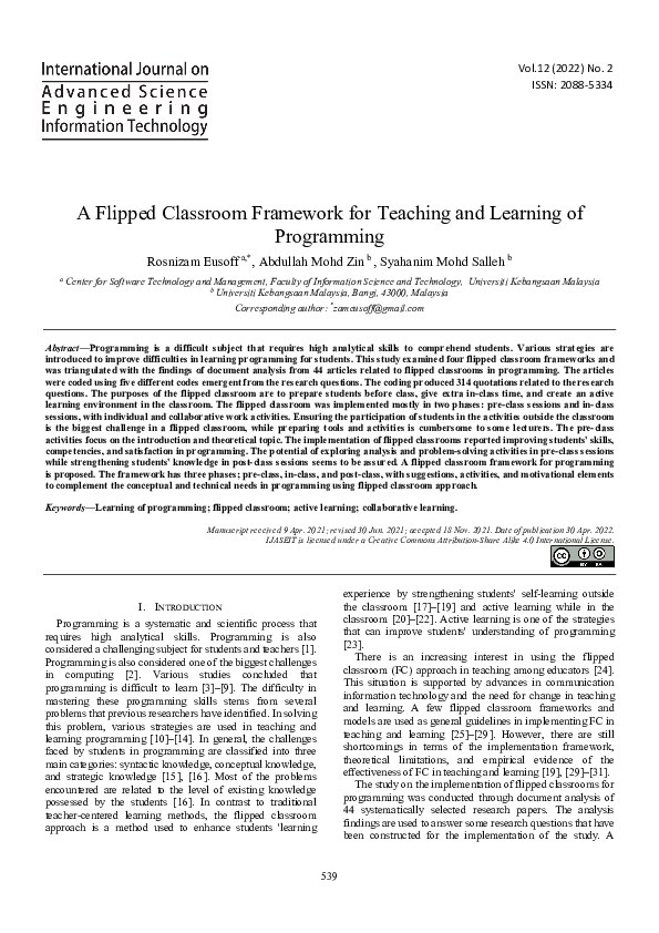 (PDF) A Flipped Classroom Framework for Teaching and Learning of ...
