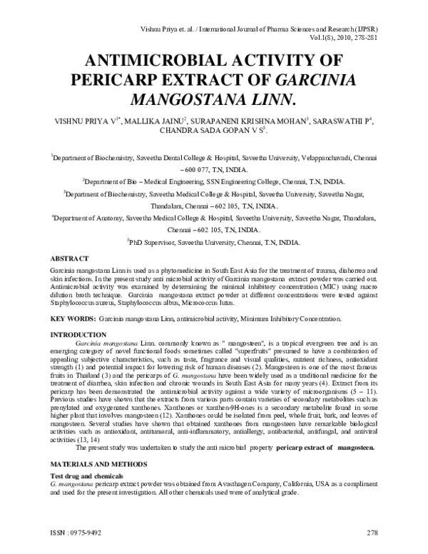(PDF) Antimicrobial Activity of Pericarp Extract of Garcinia Mangostana Linn | Vishnu Priya ...
