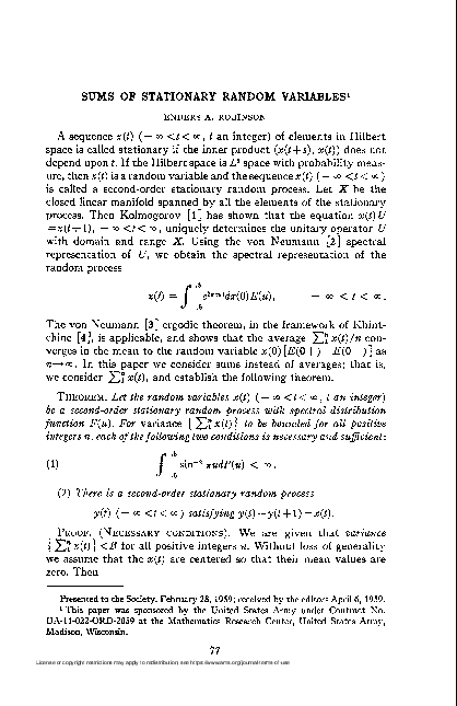 (PDF) Sums of stationary random variables