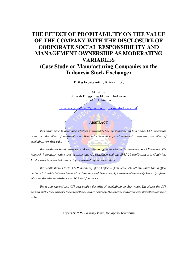 (PDF) THE EFFECT OF PROFITABILITY ON THE VALUE OF THE COMPANY WITH THE ...