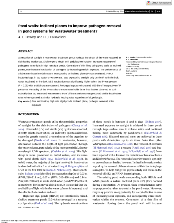 (PDF) Pond walls: inclined planes to improve pathogen removal in pond ...