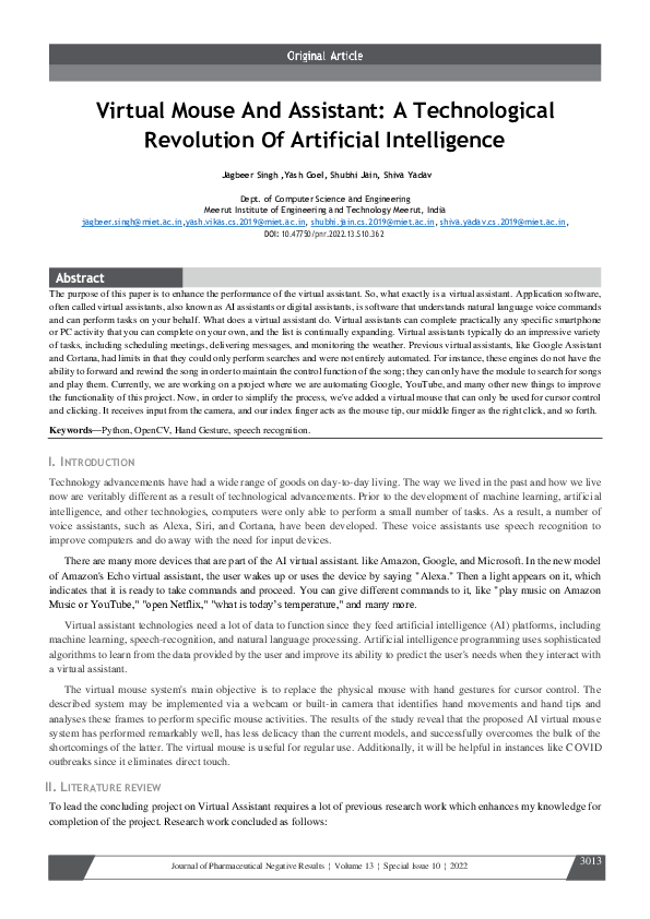 (PDF) Virtual Mouse And Assistant: A Technological Revolution Of Artificial Intelligence