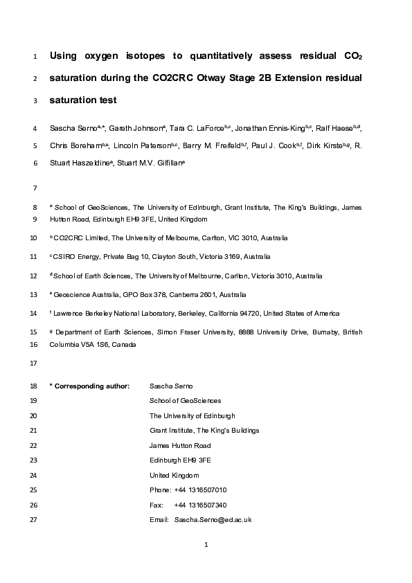 (PDF) Using oxygen isotopes to quantitatively assess residual CO2 saturation during the CO2CRC ...