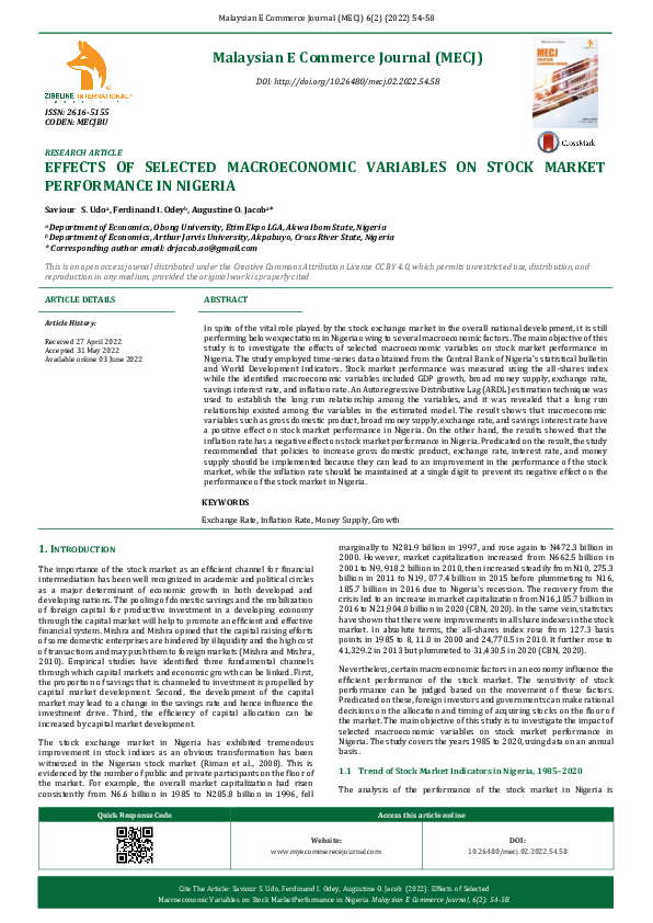 (PDF) Effects of Selected Macroeconomic Variables on Stock Market Performance in Nigeria
