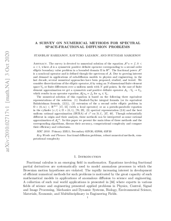 Pdf A Survey On Numerical Methods For Spectral Space Fractional Diffusion Problems Raytcho