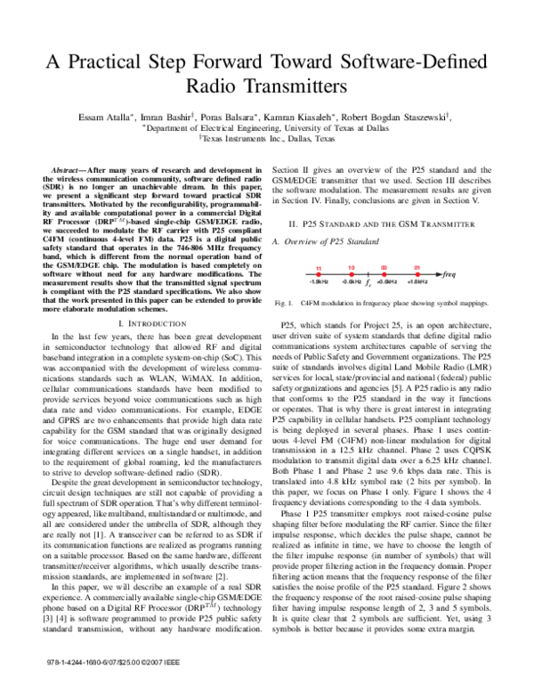 (PDF) A Practical Step Forward Toward Software-Defined Radio Transmitters