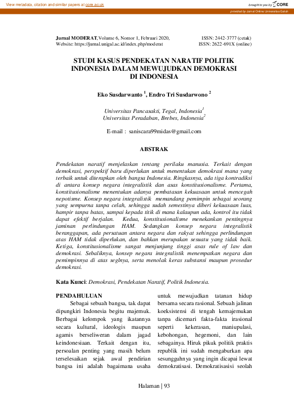 (PDF) Studi Kasus Pendekatan Naratif Politik Indonesa Dalam Mewujudkan Demokrasi Di Indonesia