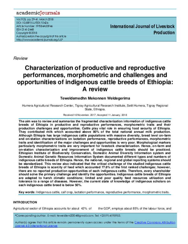 (PDF) Characterization of productive and reproductive performances, morphometric and challenges ...