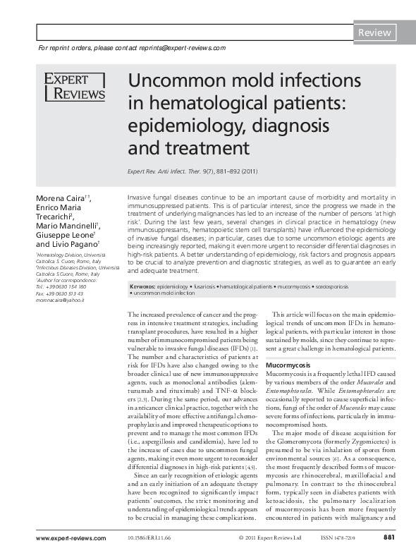 (PDF) Uncommon mold infections in hematological patients: epidemiology ...