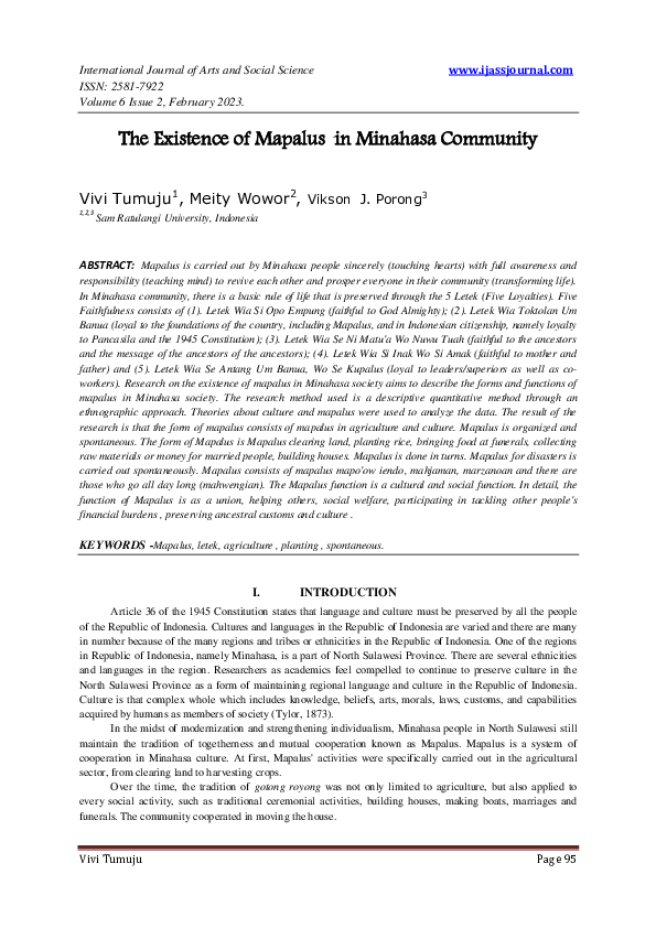 (PDF) The Existence of Mapalus in Minahasa Community