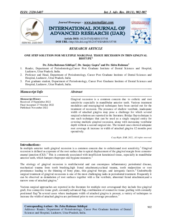 (PDF) One Step Solution for Multiple Marginal Tissue Recession in Thin ...