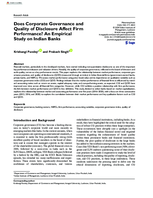 (PDF) Does Corporate Governance and Quality of Disclosure Affect Firm ...