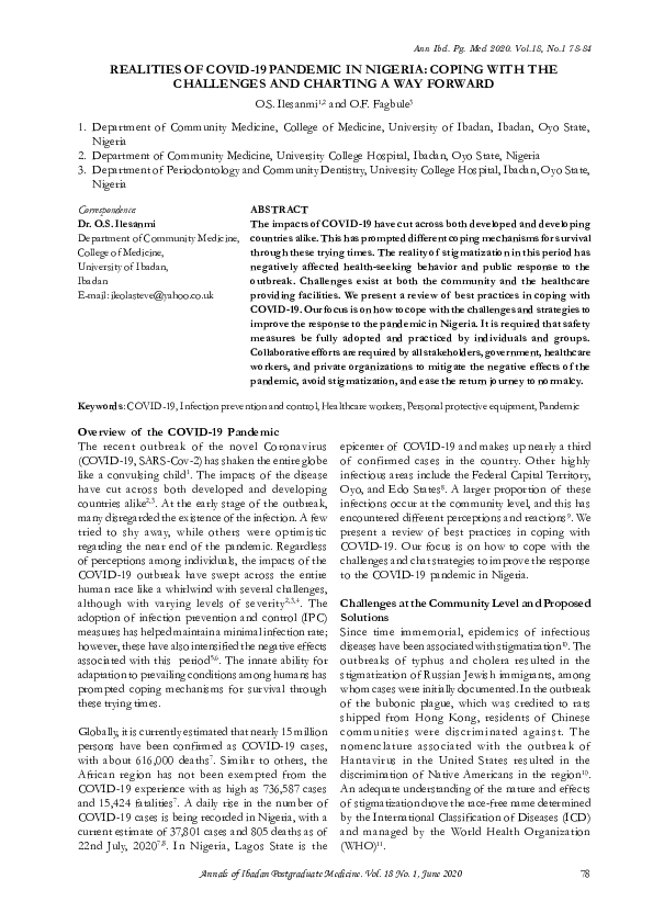 (PDF) Realities of COVID-19 Pandemic in Nigeria: Coping with the ...