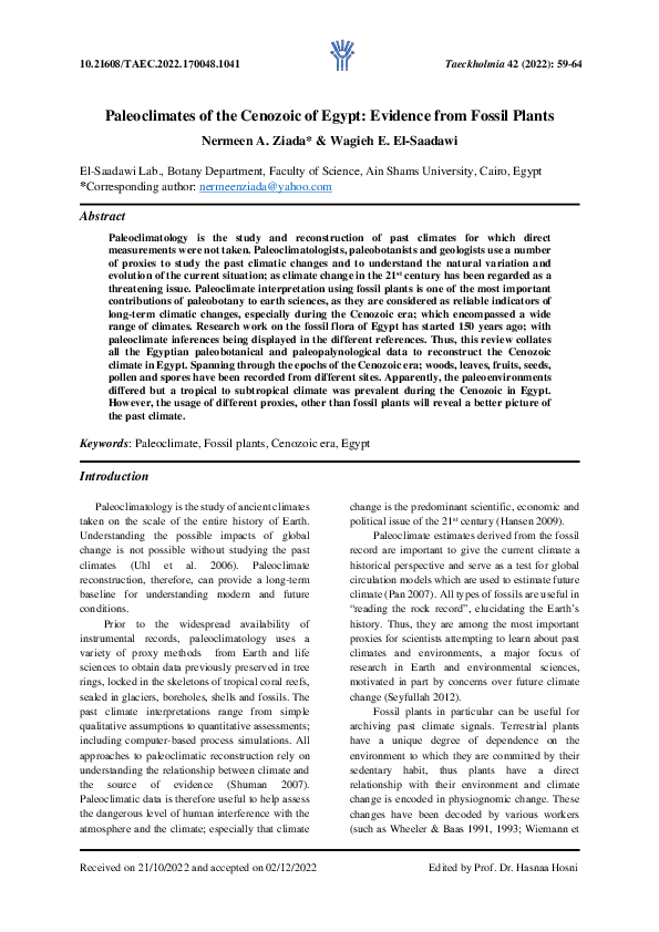 (PDF) Paleoclimates of the Cenozoic of Egypt: Evidence from Fossil Plants