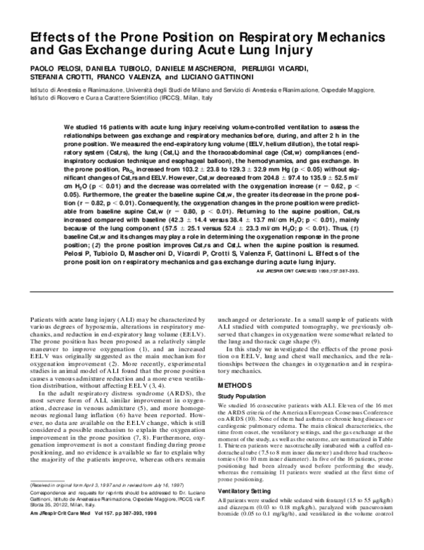 (PDF) Effects of the Prone Position on Respiratory Mechanics and Gas ...