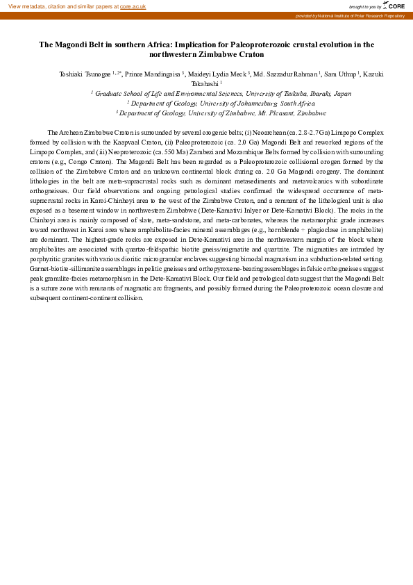 (PDF) The Magondi Belt in southern Africa: Implication for ...