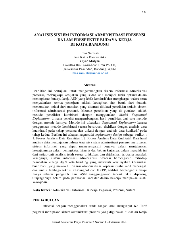 (PDF) Analisis Sistem Informasi Administrasi Presensi Dalam Prespektif Budaya Kerja DI Kota ...