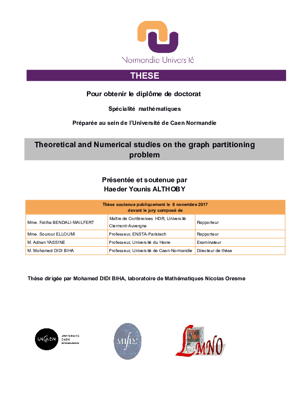 (PDF) Études Théoriques et Numériques Du Problème De Partitionnement ...
