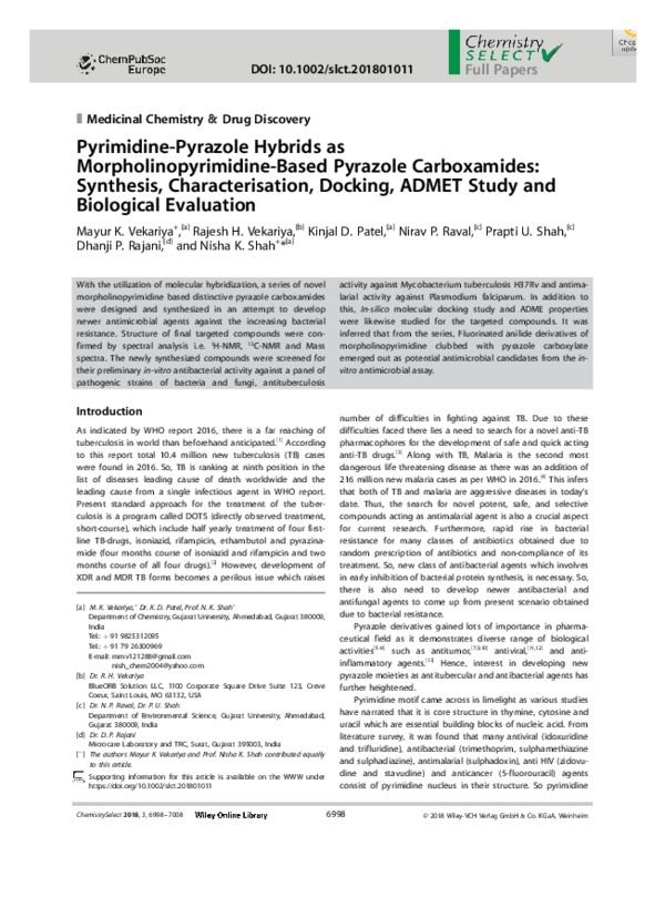 (PDF) Pyrimidine‐Pyrazole Hybrids as Morpholinopyrimidine‐Based ...