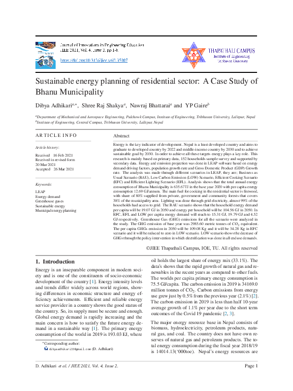 (PDF) Sustainable energy planning of residential sector: A case study ...