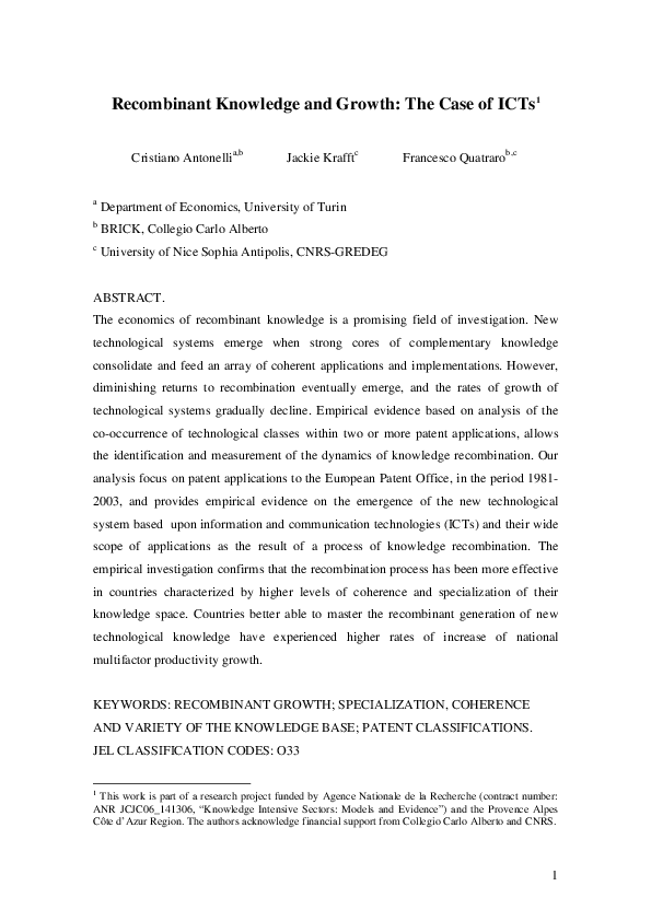 (PDF) Recombinant Knowledge and Growth: The Case of ICTs