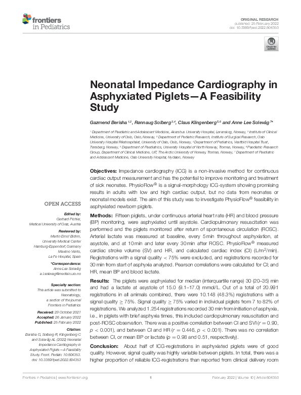 (PDF) Neonatal Impedance Cardiography in Asphyxiated Piglets—A ...