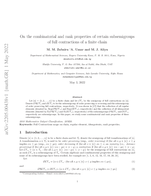 (PDF) On the combinatorial and rank properties of certain subsemigroups of full contractions of ...