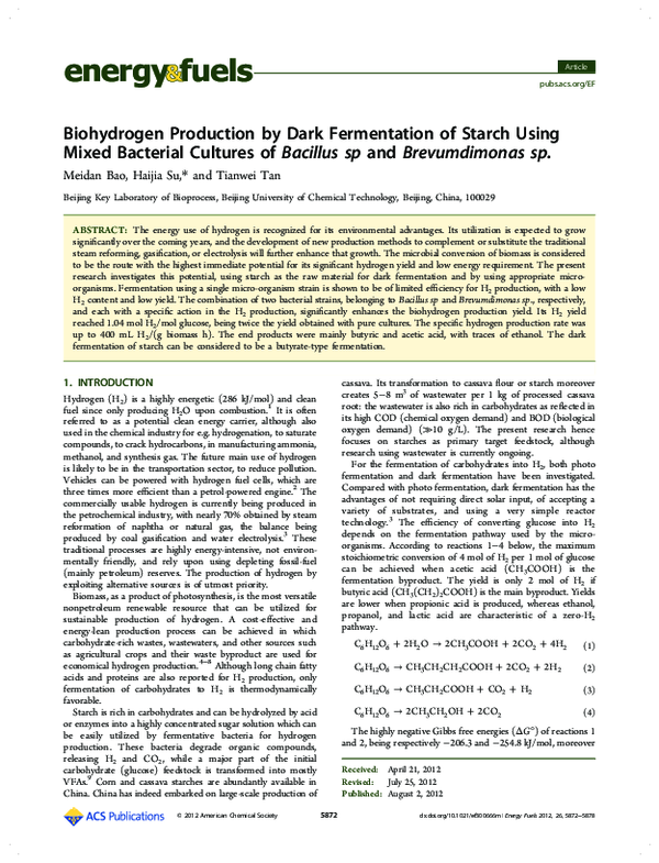 (PDF) Biohydrogen Yield from Wheat via Dark Fermentation