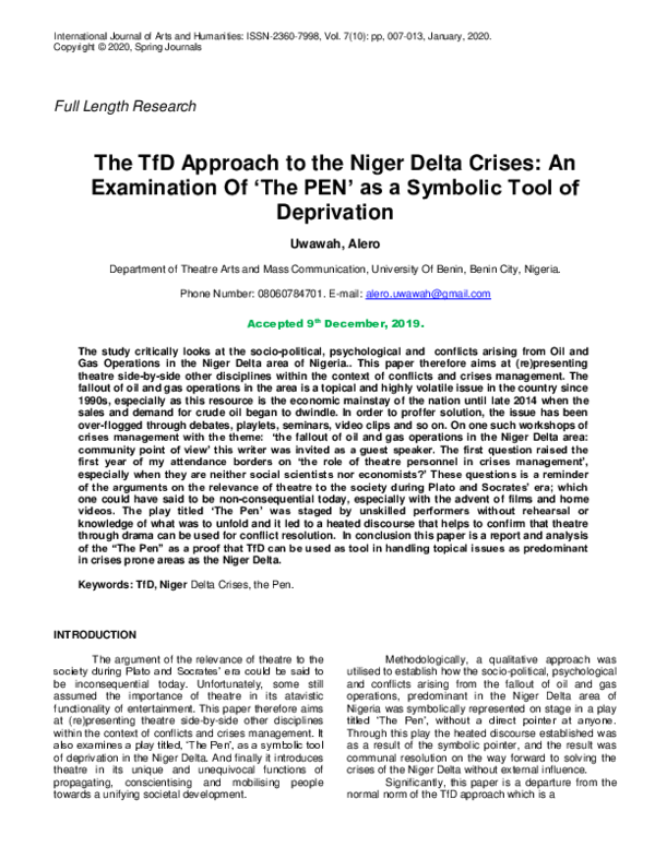 (PDF) The TfD Approach to the Niger Delta Crises: An Examination Of ‘The PEN’ as a Symbolic Tool ...