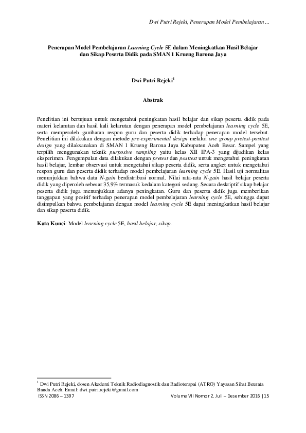 (PDF) Penerapan Model Pembelajaran Learning Cycle 5E Dalam Meningkatkan ...