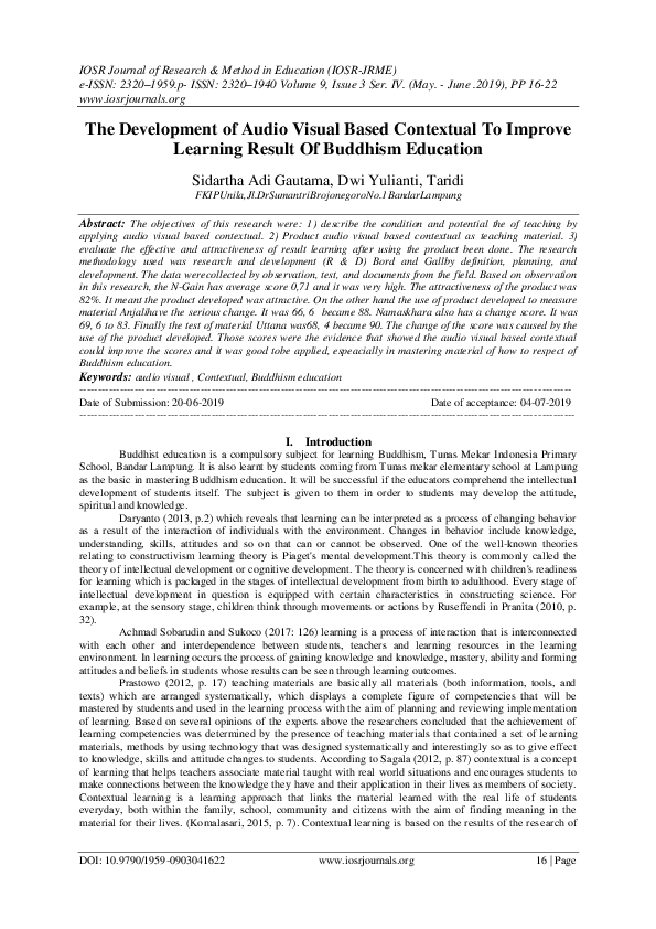 (PDF) The Development of Audio Visual Based Contextual To Improve Learning Result Of Buddhism ...