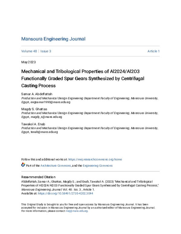 (PDF) Mechanical and Tribological Properties of Al2024/Al2O3 Functionally Graded Spur Gears ...