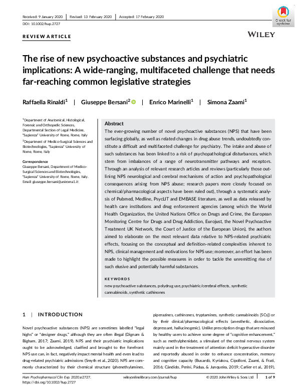 (PDF) The rise of new psychoactive substances and psychiatric ...