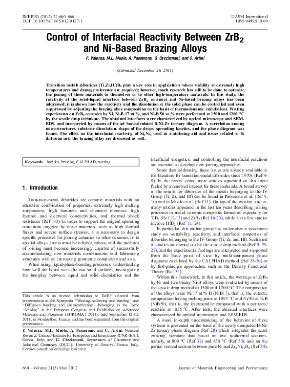(PDF) Control of Interfacial Reactivity Between ZrB2 and Ni-Based ...